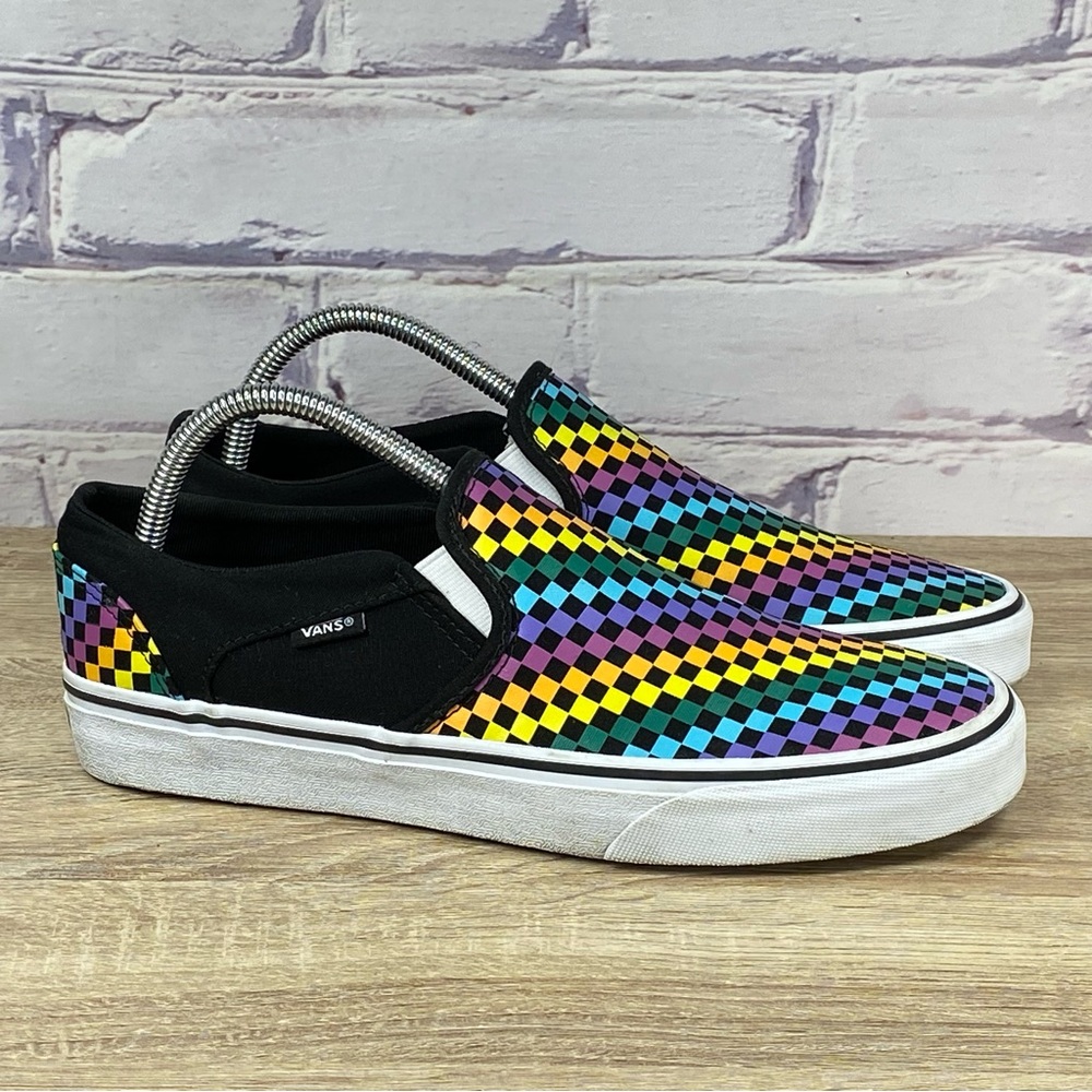 Vans Asher Rainbow Checkerboard Slip On Shoes - Gem